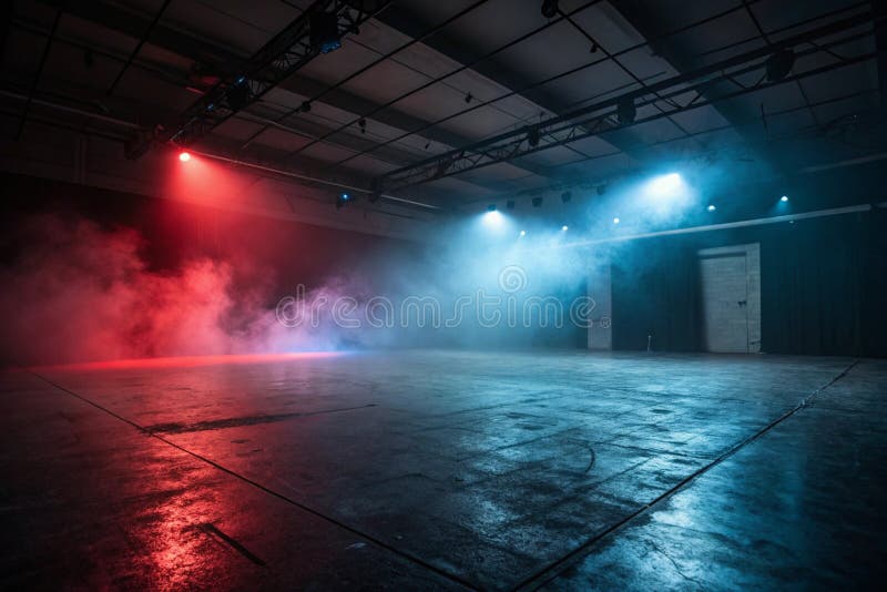 Studio with Red and Blue Fog Lighting Stock Illustration - Illustration ...