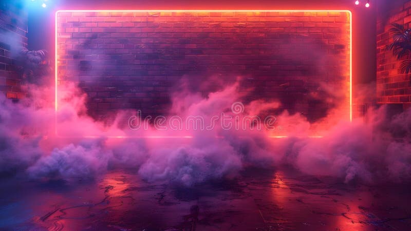 "Studio Room with Brick Wall, Neon Lights, and Floating Smoke". Concept ...
