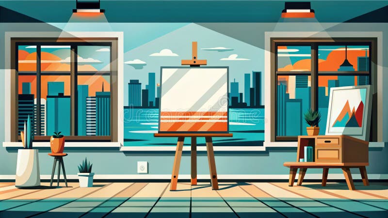 Studio Scene a Canvas on an Easel with Paintbrushes Stock Illustration ...