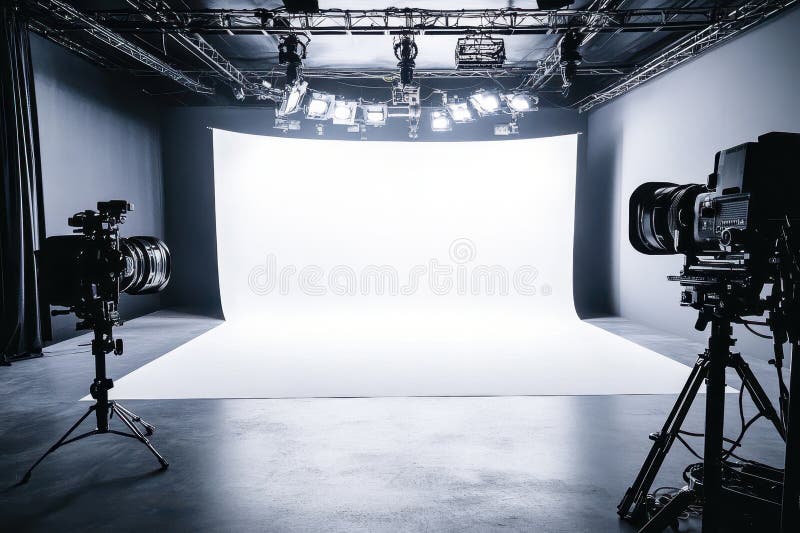 Studio Set with Two Cameras and White Backdrop Stock Illustration ...