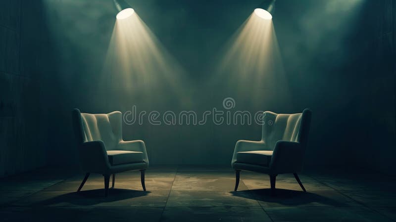 A Studio Set Up for Interviews and Podcasts, Featuring Two Empty Chairs ...