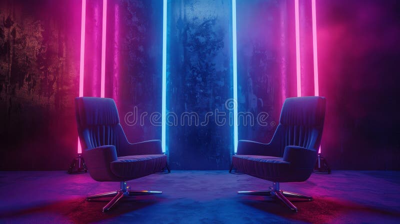 Two Chairs and Spotlights in Podcast or Interview Room. Generative AI ...