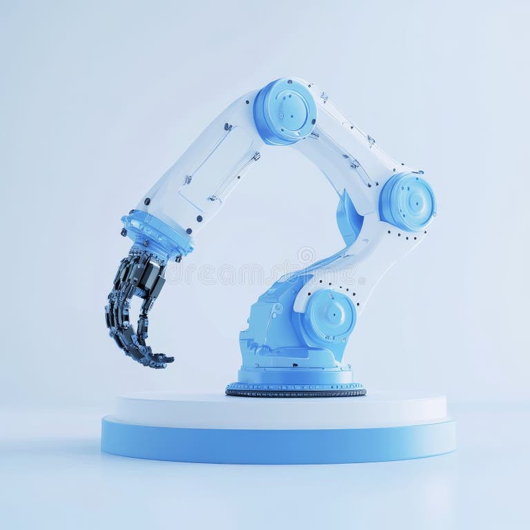 In a Studio Setting, a Blue Robotic Arm is Captured with a Technology Background Stock Photo ...