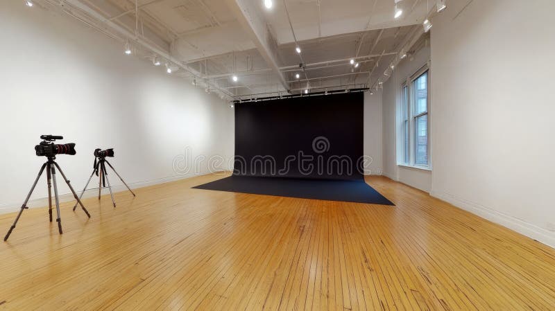 A Studio Setup with a Black Background and Camera Apparatus Stock Image ...