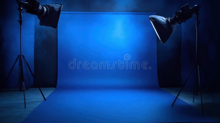 Studio Setup with Blue Backdrop and Professional Lights for Creative ...