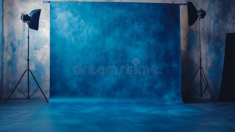 Studio Setup with Blue Backdrop and Spotlight Equipment for Photography ...