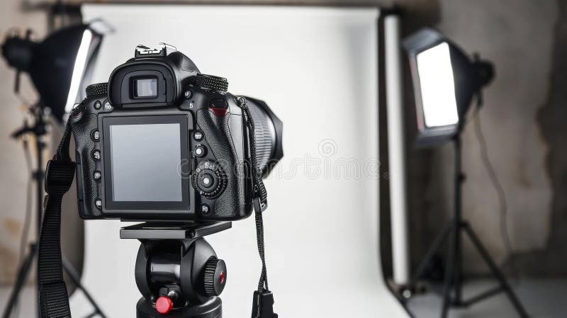 Studio Setup: Camera on Seamless Background Stock Image - Image of ...
