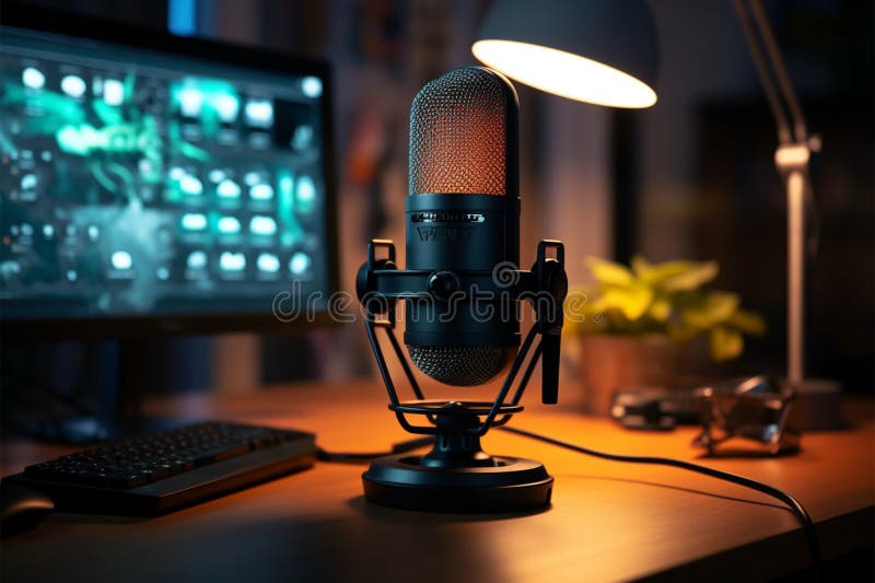 Studio Setup Close Up of a Modern Podcast Gadget, Live Streaming Stock ...