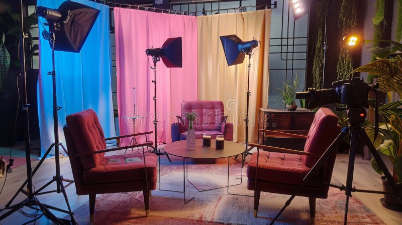 Studio Setup with Colorful Backdrops and Lighting Stock Image - Image ...