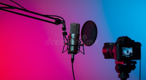 Studio Setup with a Condenser Microphone Mounted on a Boom Arm ...