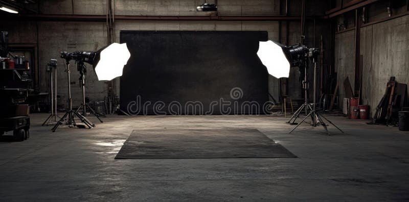 Studio Setup with Dark Warehouse Stock Illustration - Illustration of ...