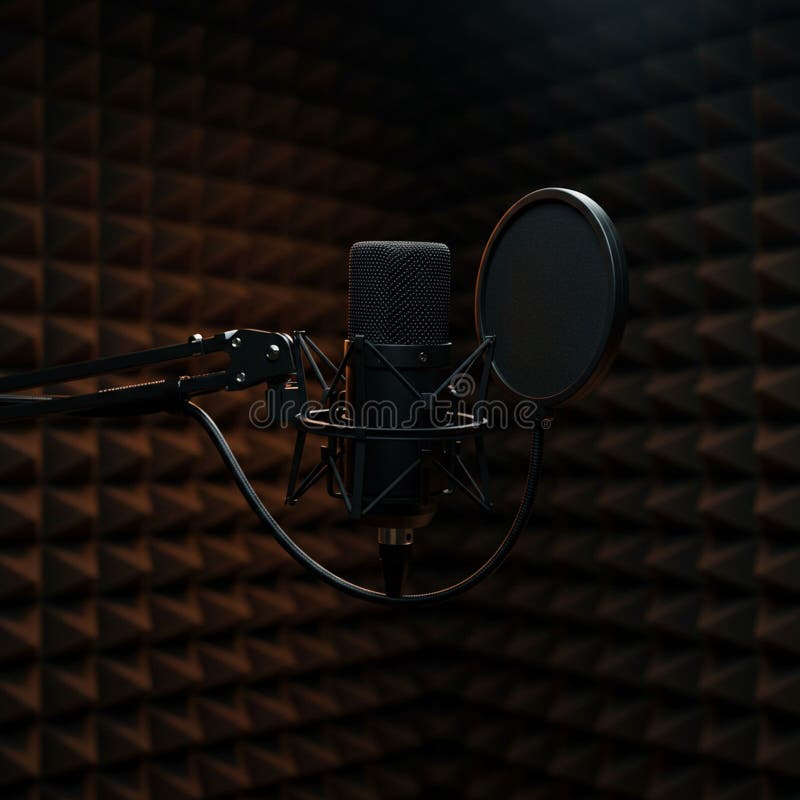 A Studio Setup Features a Black Condenser Microphone Mounted on an ...