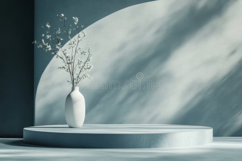 A Studio Setup Featuring Blue Minimalist Product Display with Plants ...