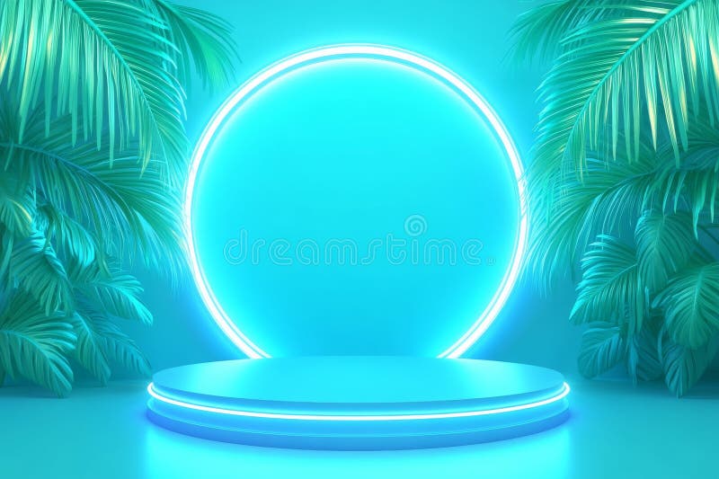 A Studio Setup Featuring Blue Minimalist Product Display with Plants ...