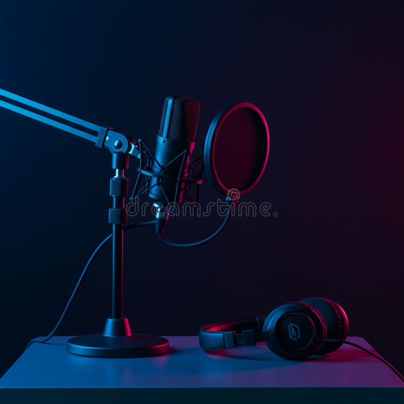 Studio Setup Featuring a Condenser Microphone Mounted on an Adjustable ...