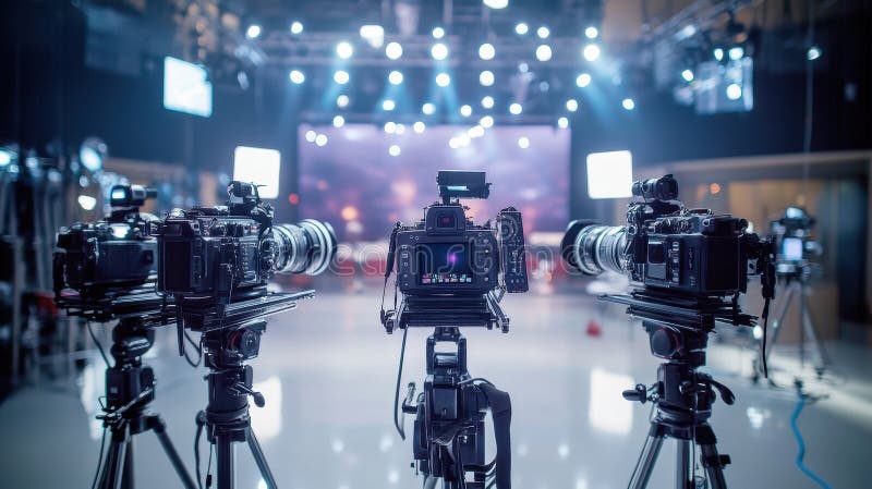 A Studio Setup Featuring Multiple Cameras on Tripods, Ready for a ...