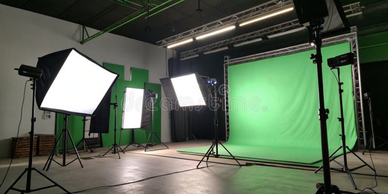 Studio Setup with Green Screen and Lighting Equipment for Filming ...