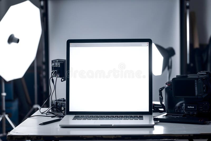 Studio Setup: Laptop, Camera, and Lighting Stock Illustration ...