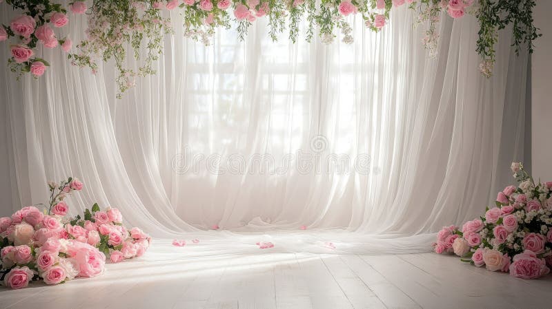 A Studio Setup for a Photo Shoot Featuring a Floral Round Arch and ...