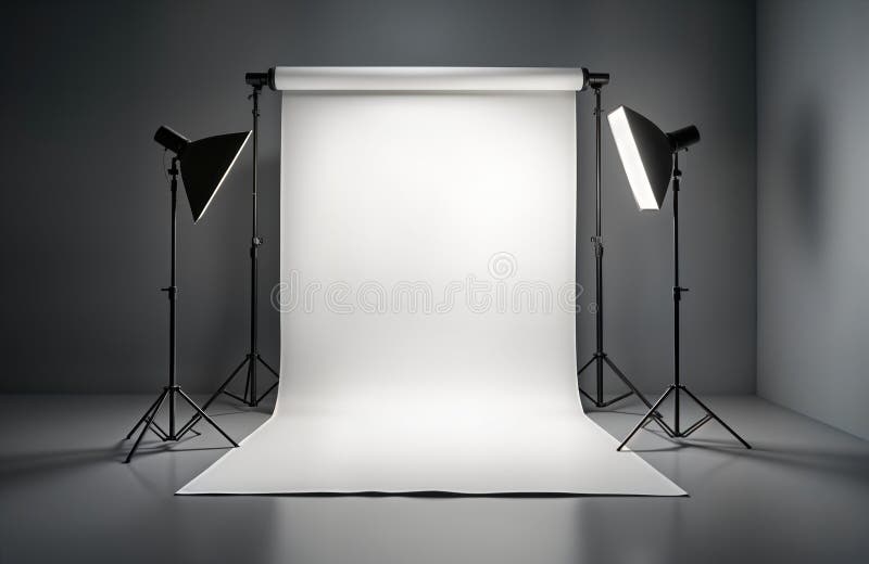 Studio Setup with Seamless White Backdrop Paper Roll Pro Lighting ...