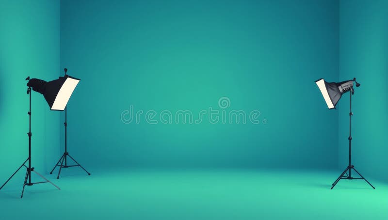 Studio Setup with Softboxes Illuminating a Blue Backdrop for ...