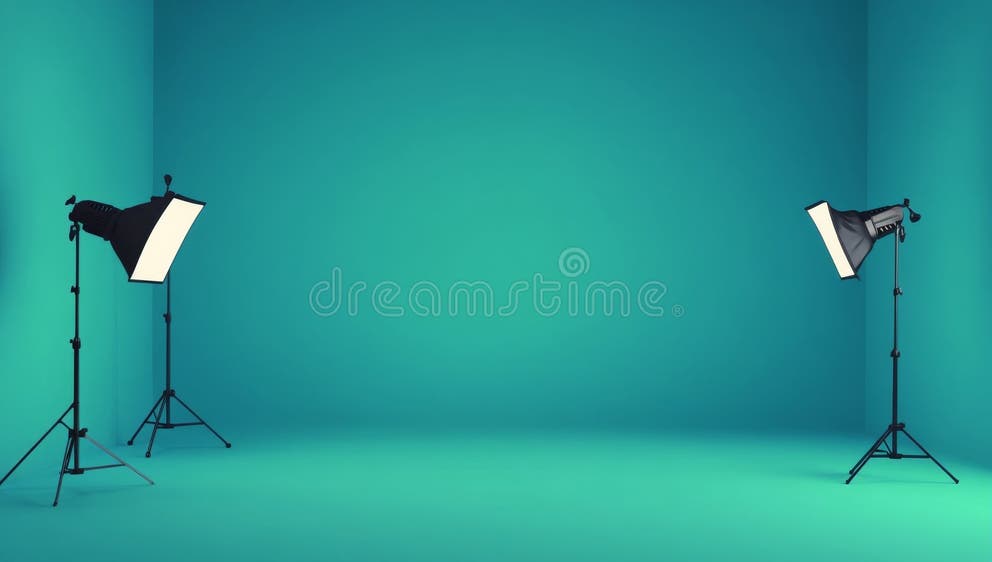 Studio Setup with Softboxes Illuminating a Blue Backdrop for ...
