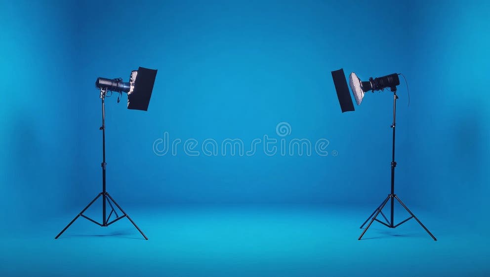 Studio Setup with Softboxes Illuminating a Blue Backdrop for ...