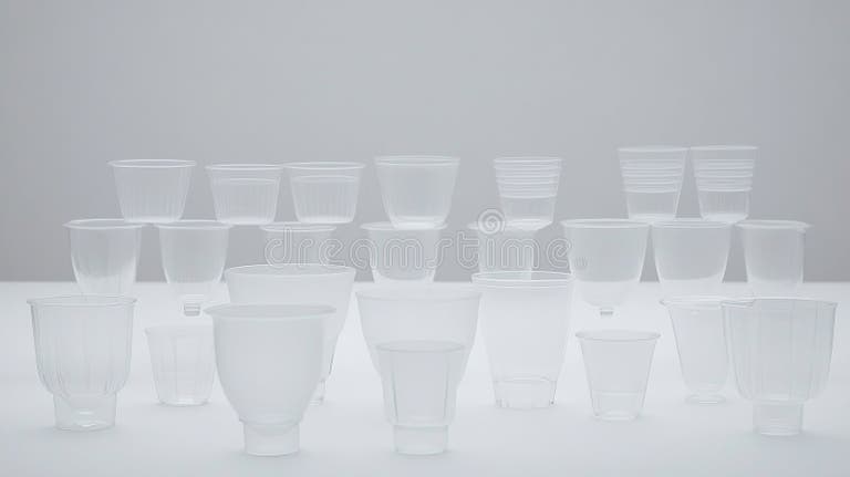 Studio Shot Assorted Clear Plastic Cups, White Background, Product ...