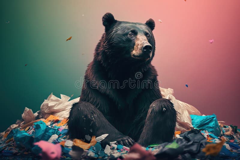 Bear Inside Pile of Garbage on Colored Background, Created with ...