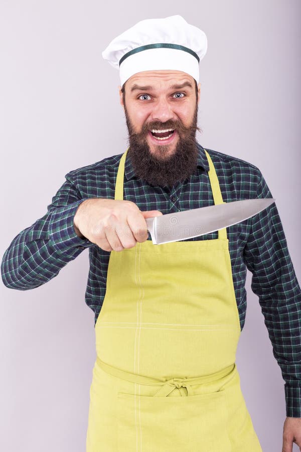 Angry Mad Chef Holding Big Knife Shouting Stock Photos - Free & Royalty ...