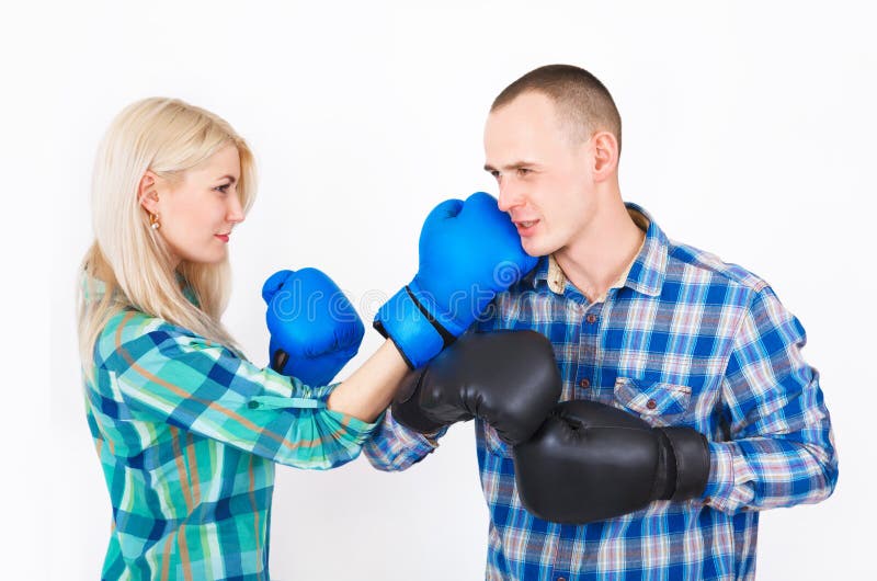Studio Shot of a Beautiful Funny Couple Expressive Fighting. Stock ...