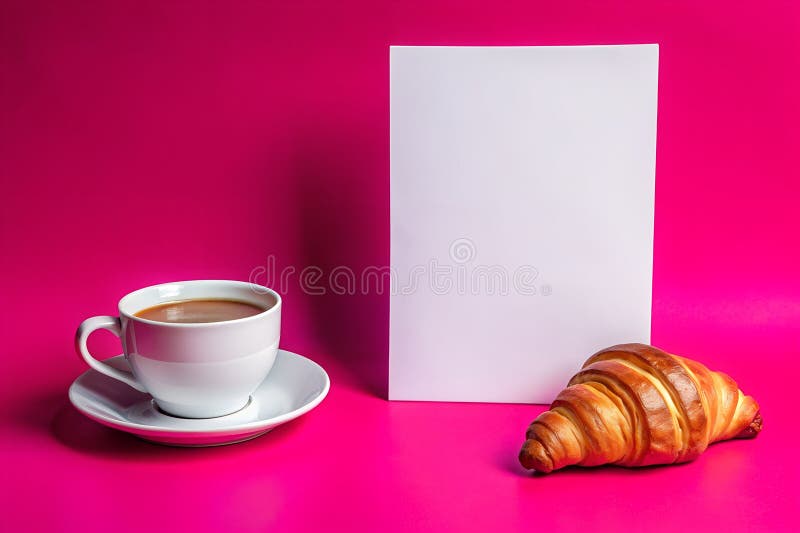 Breakfast Setting with Coffee, Croissant, and Blank Menu Card Stock ...