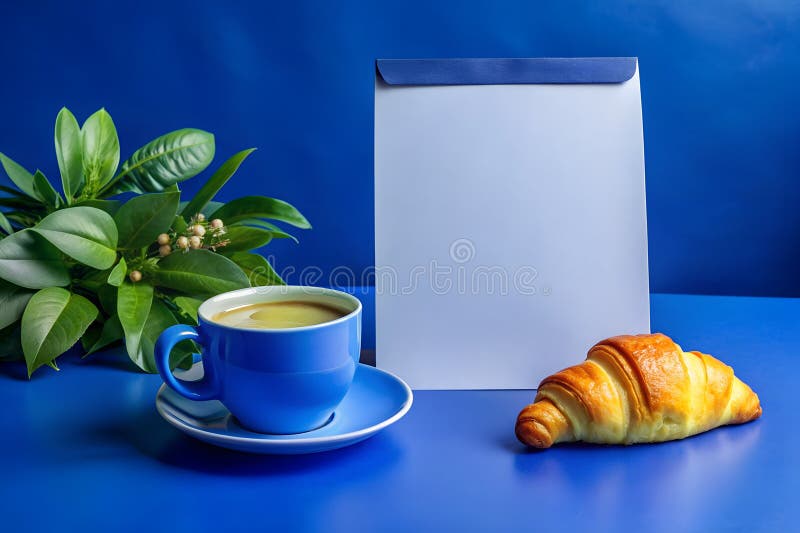 Breakfast Setting with Coffee, Croissant, and Blank Menu Card Stock ...