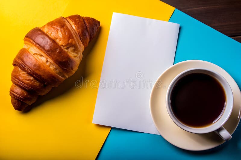 Breakfast Setting with Coffee, Croissant, and Blank Menu Card Stock ...