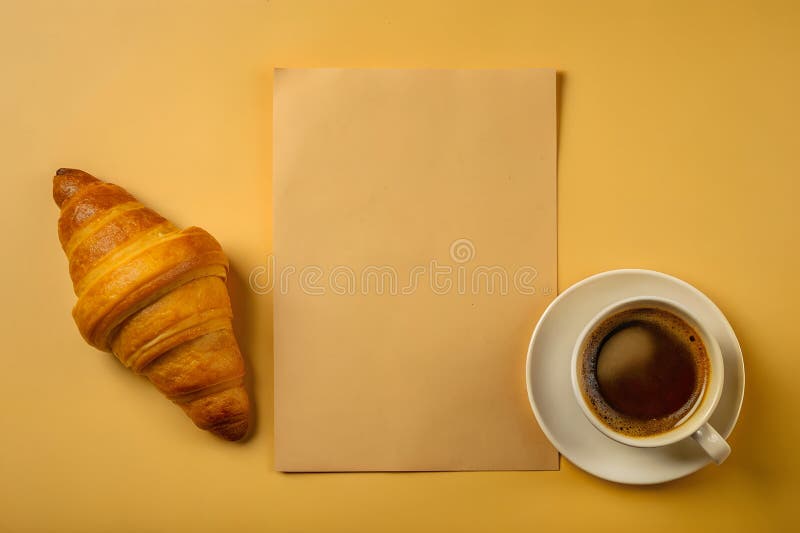 Breakfast Setting with Coffee, Croissant, and Blank Menu Card Stock ...