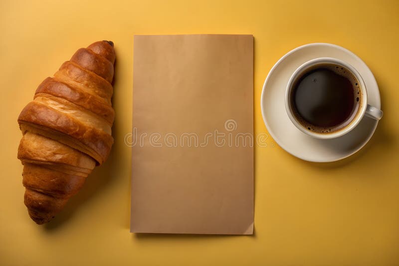 Breakfast Setting with Coffee, Croissant, and Blank Menu Card Stock ...