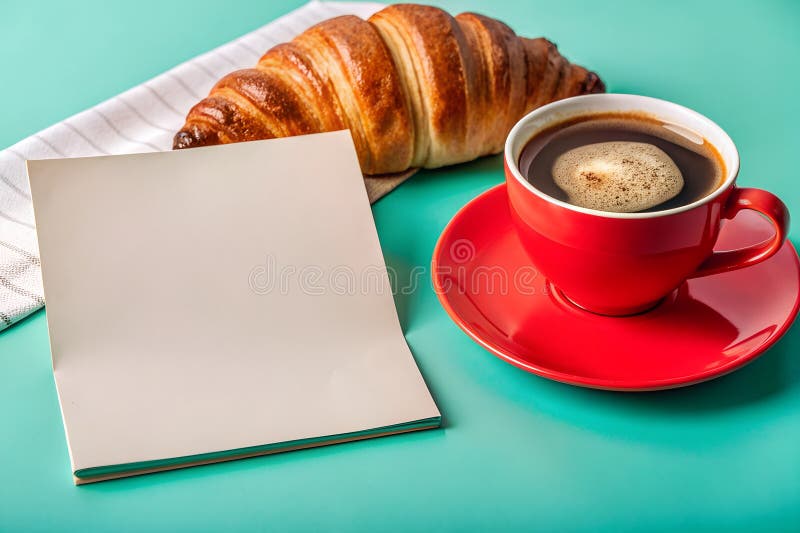 Breakfast Setting with Coffee, Croissant, and Blank Menu Card Stock ...