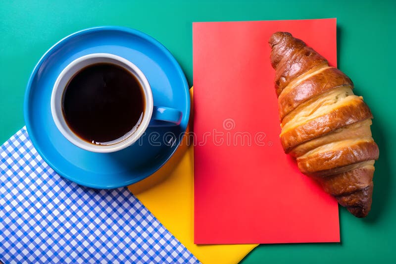 Breakfast Setting with Coffee, Croissant, and Blank Menu Card Stock ...
