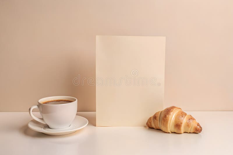 Breakfast Setting with Coffee, Croissant, and Blank Menu Card Stock ...