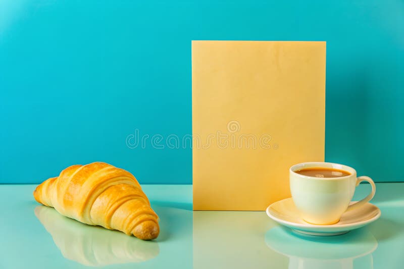 Breakfast Setting with Coffee, Croissant, and Blank Menu Card Stock ...