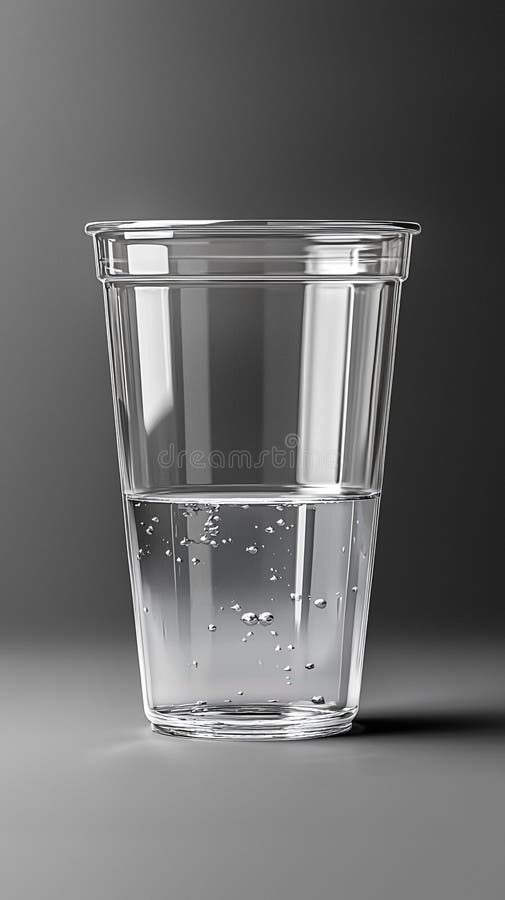 Crystal Clear Plastic Cup Partially Filled with Sparkling Water on Grey ...