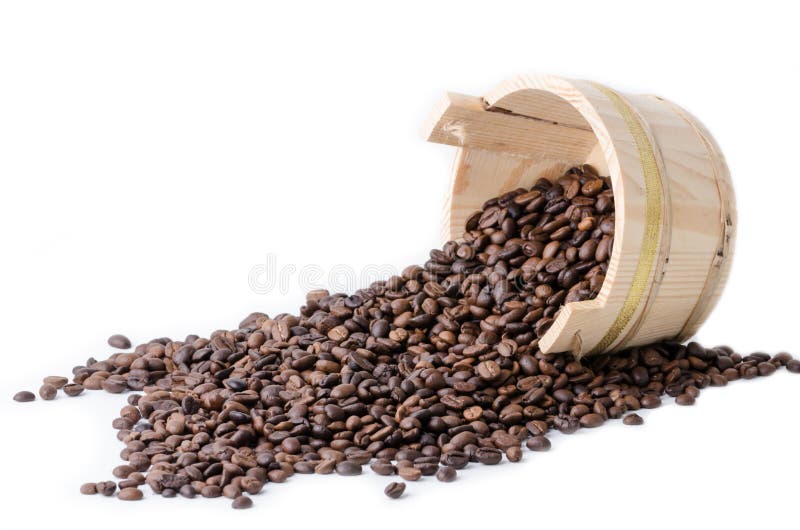 Studio Shot of Coffee Beans in a Wooden Bucket Stock Image - Image of ...