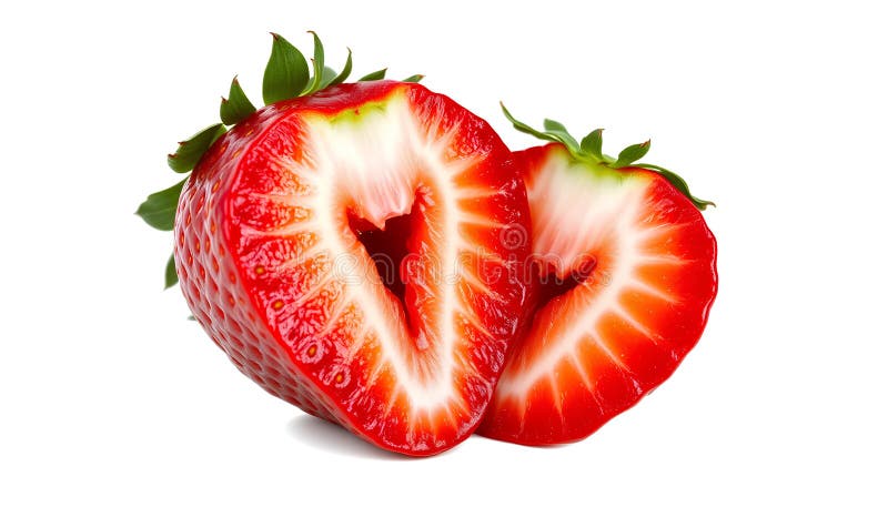 Studio Shot of a Cut Strawberry Showing Juicy Inside Texture, Isolated ...