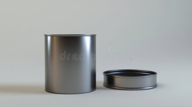 A Studio Shot Displays a Metallic Can and Its Open Lid, Emphasizing ...