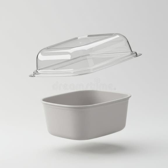 Studio Shot of Empty Gray Plastic Container with Clear Lid for Food ...