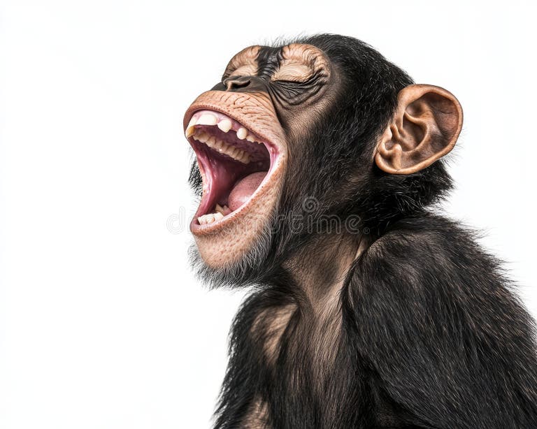 Studio Shot Featuring a Chimpanzee Using a Laptop for Entertainment ...