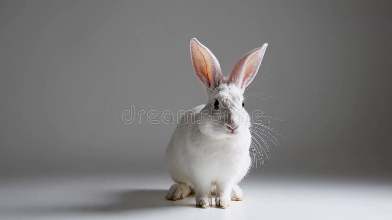 Studio Shot Featuring a White Rabbit Sitting Gracefully on a Pristine ...