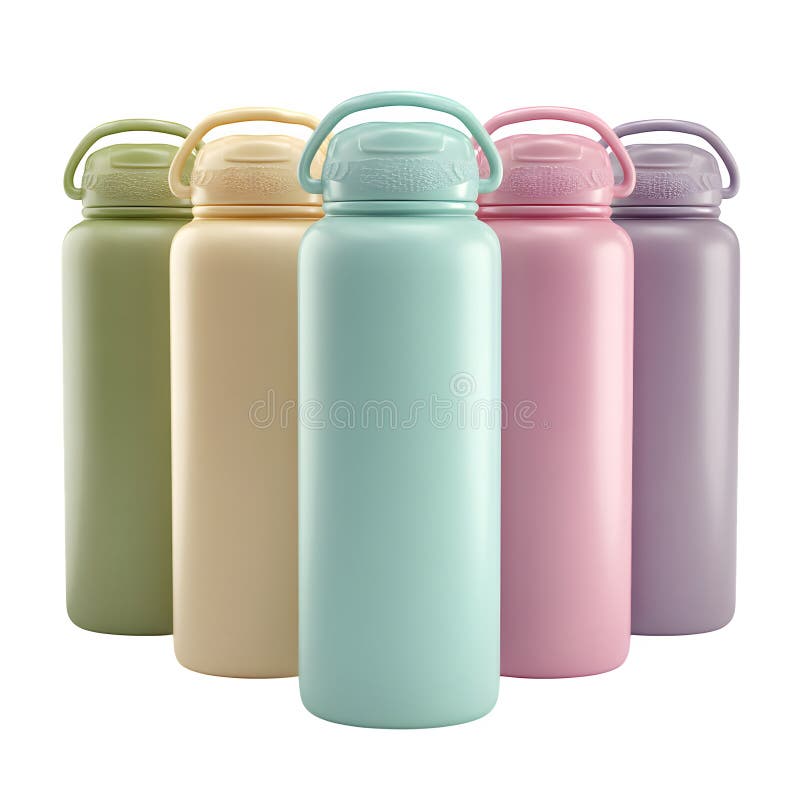 A Pastel Array of Insulated Water Bottles Lined Up Against a White ...
