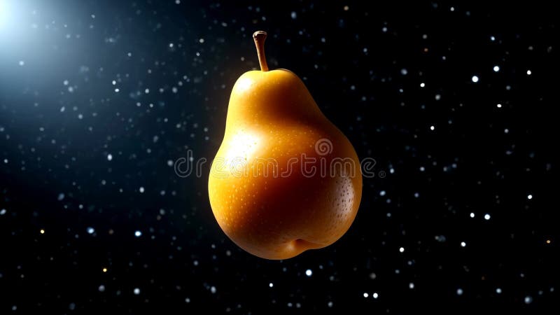 Golden Pear Floating in Starry Space, Spotlight Lit, Fruit in Zero ...
