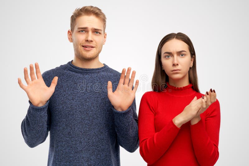 Studio Shot of Grumpy Young People with Irritated Expression, Makes ...